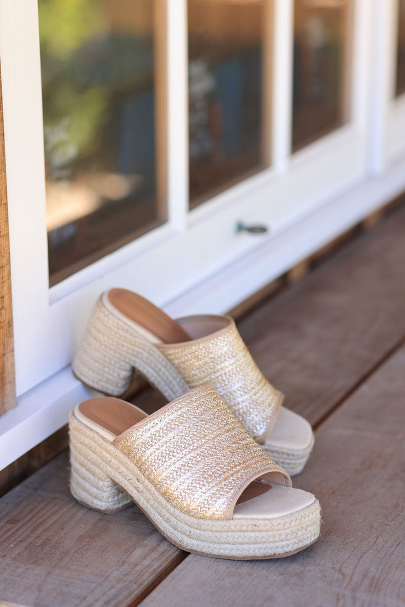 Gold woven rope mules with heels - Horizons Lointains