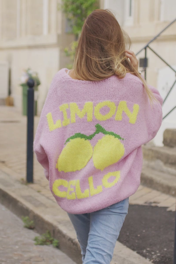Soft pink Chunky Knit Cardigan with Lemon 'Limoncello' Back Pattern ...